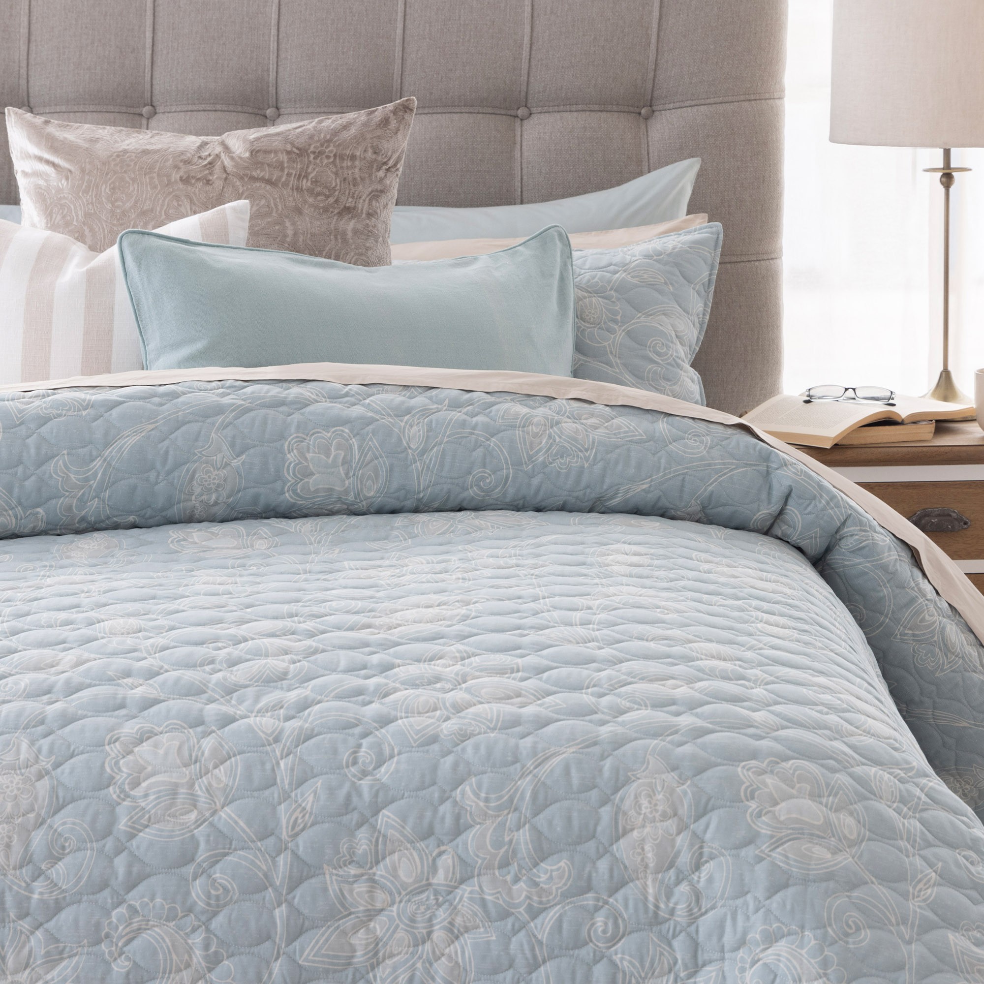 SONYA DUCK EGG QUILT SET | Volpes